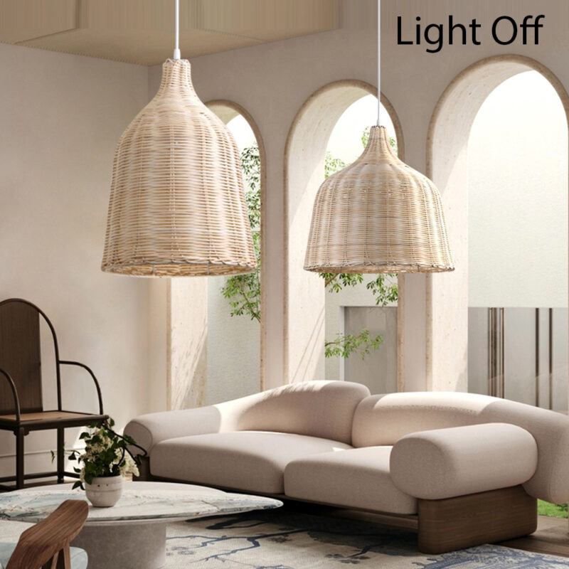 Rattan Basket Pendant Light Beige Black Kitchen Restaurant