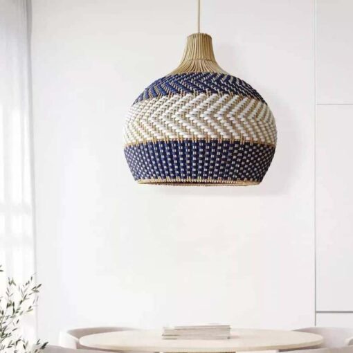 White Blue Rattan Pendant Light Fixtures Kitchen Hanging Lamp