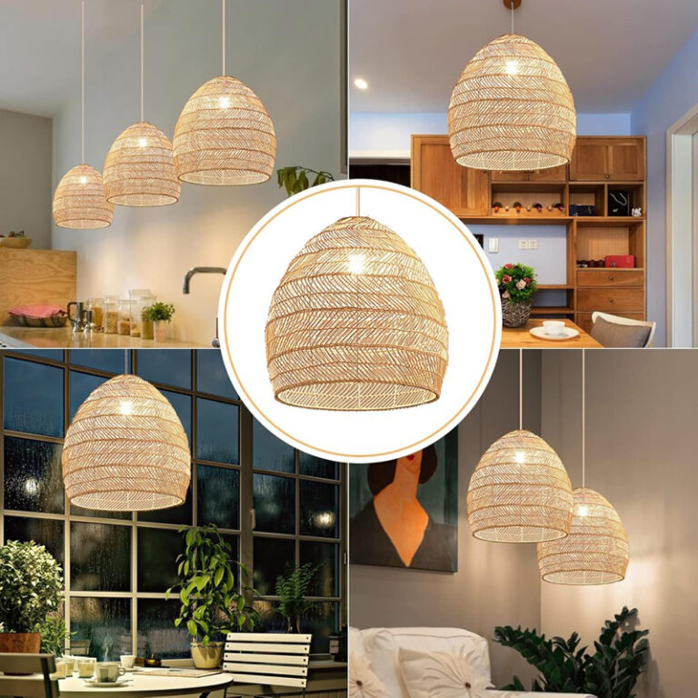 Wicker Basket Pendant Light Boho Rattan Cage Lampshade