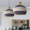 White Blue Rattan Pendant Light Fixtures Kitchen Hanging Lamp