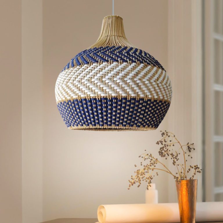 White Blue Rattan Pendant Light Fixtures Kitchen Hanging Lamp