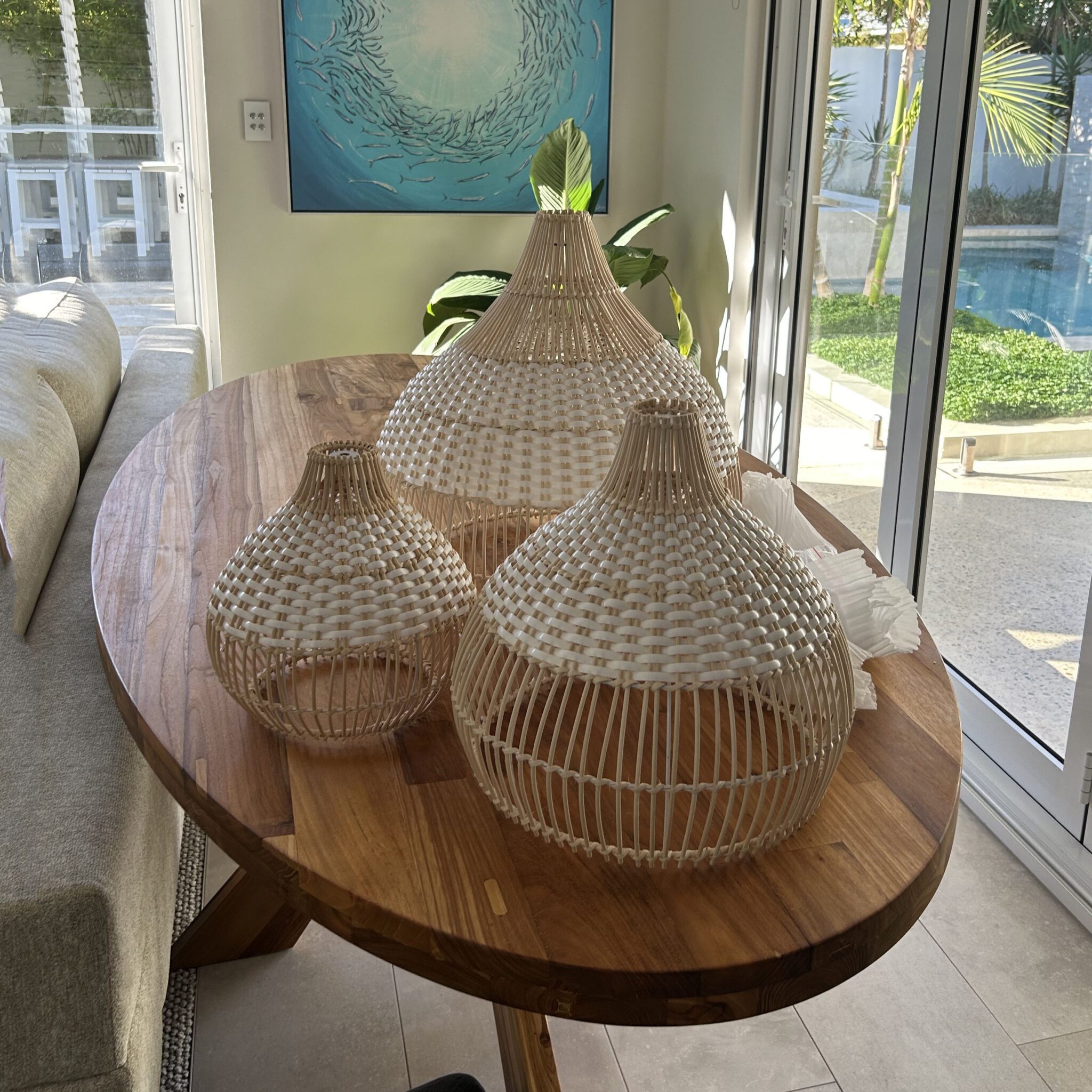 White Rattan Pendant Light Fixture Woven Rattan Lamp Shade