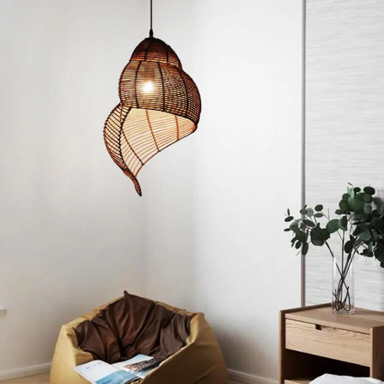 Spiral Rattan Pendant Light Shade, Rattan Light Fixture Sea Snail Shape