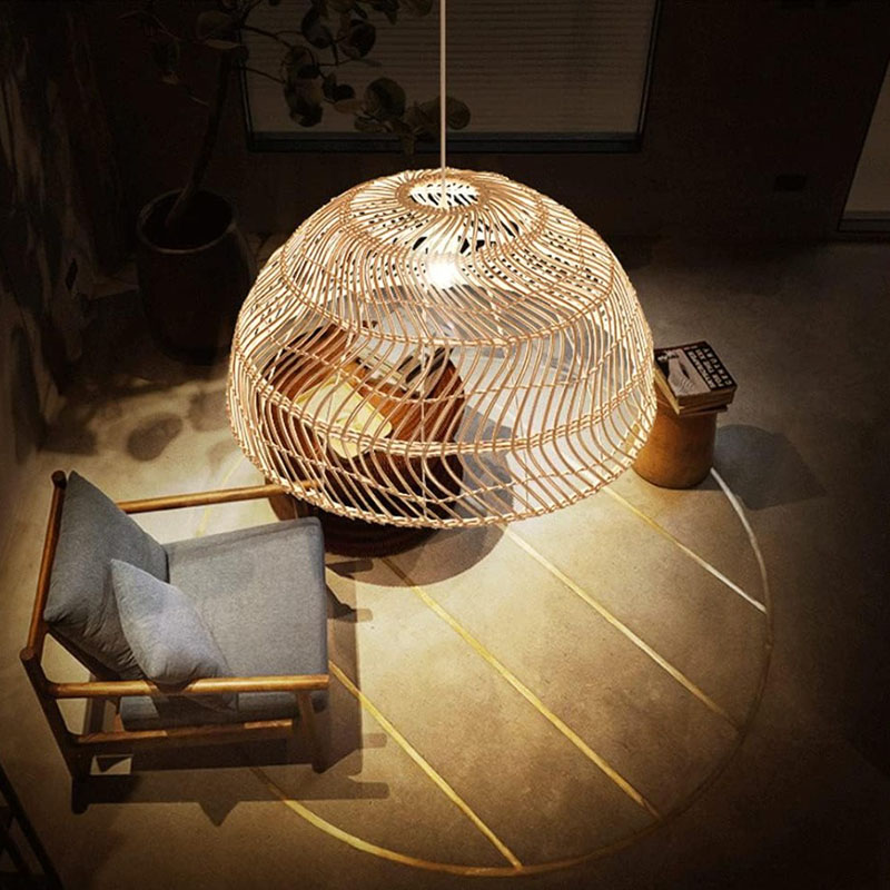Wicker Dome Pendant Light Fixture Black & Natural