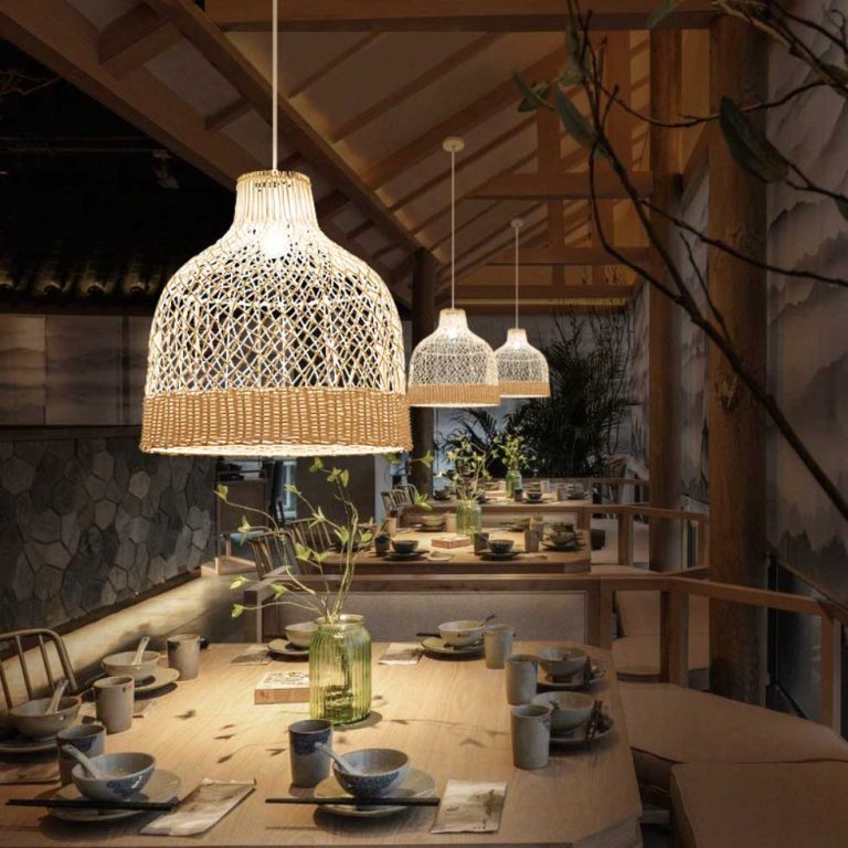 Petal Rattan Light Fixtures, Flower Rattan Ceiling Pendant Lamp