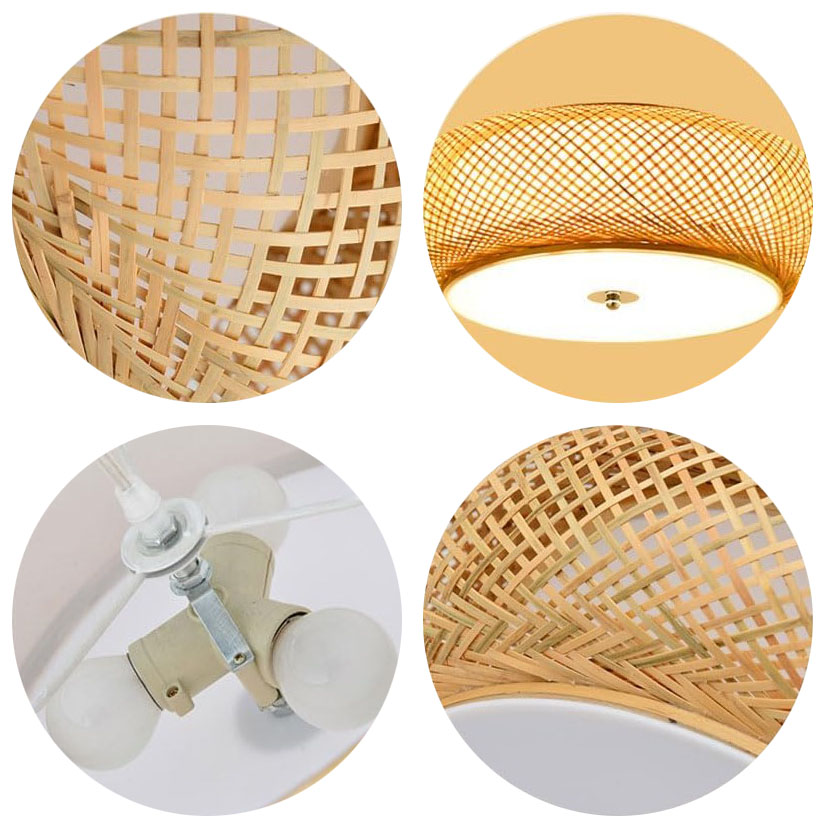 Round Bamboo Ceiling Mount Light for Living Dining Room