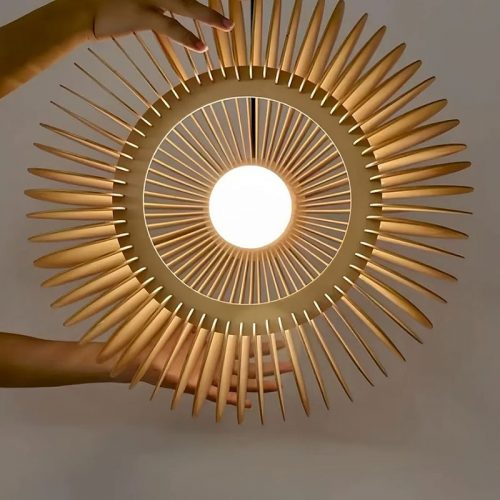 Vintage Wood Slat Pendant Light – Modern Natural Wood Ceiling Fixture