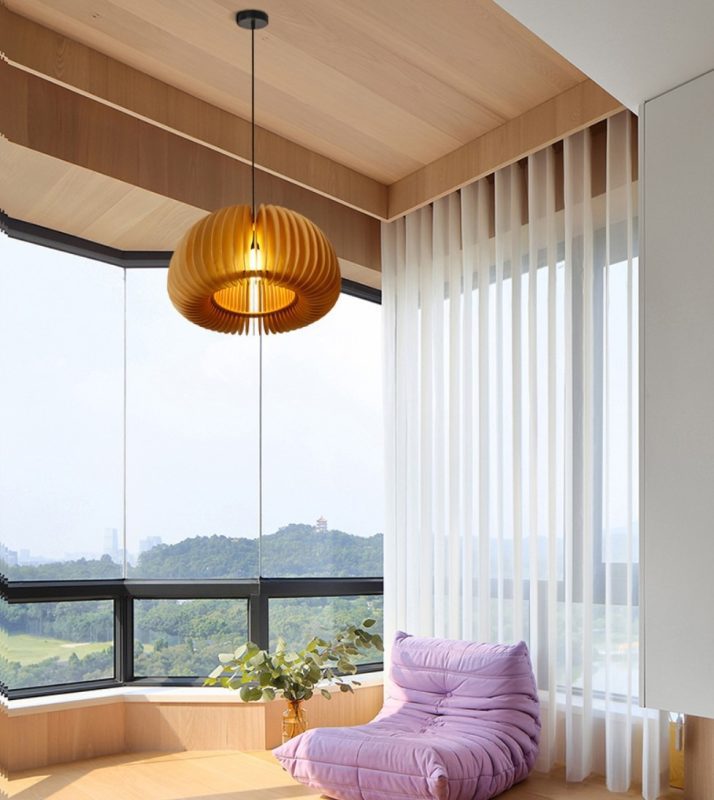 Vintage Wood Slat Pendant Light – Modern Natural Wood Ceiling Fixture