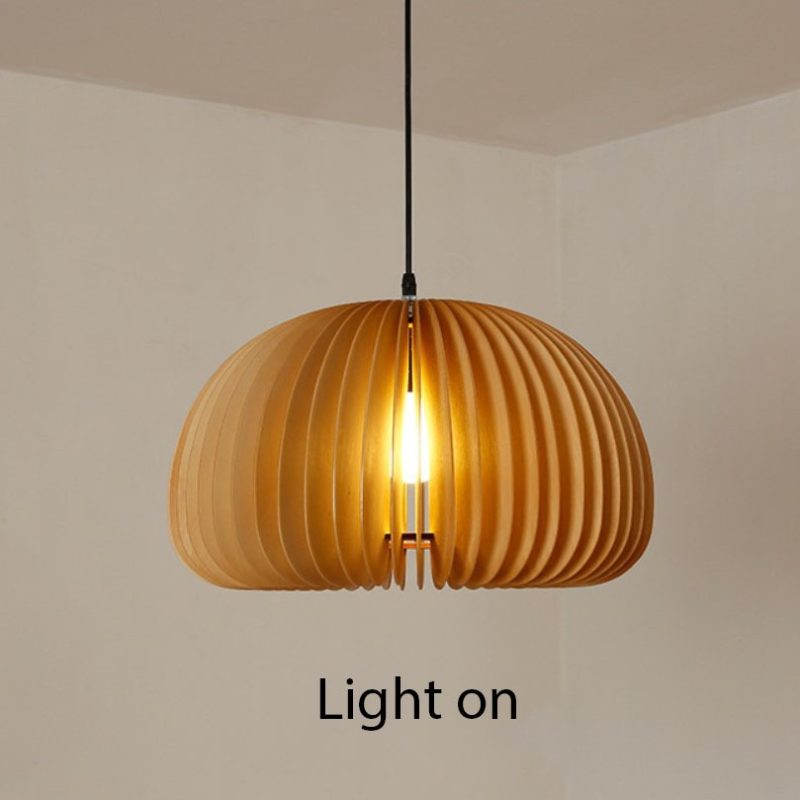 Vintage Wood Slat Pendant Light – Modern Natural Wood Ceiling Fixture