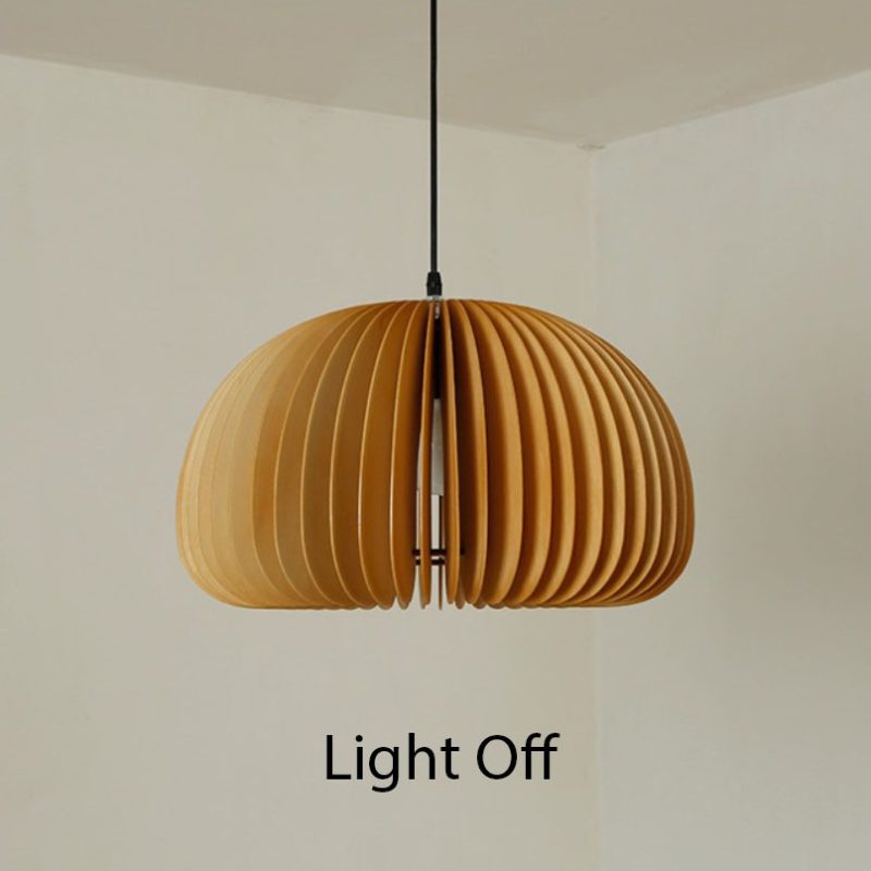 Vintage Wood Slat Pendant Light – Modern Natural Wood Ceiling Fixture