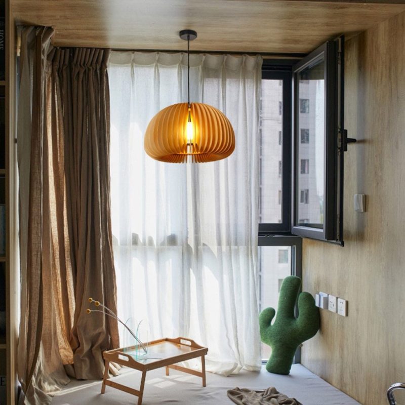 Vintage Wood Slat Pendant Light – Modern Natural Wood Ceiling Fixture