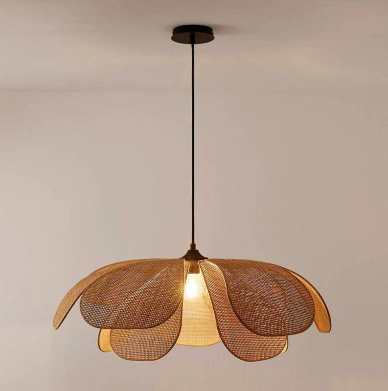 Creative Rattan Flower Pendant Light Rattan Petal Ceiling Light