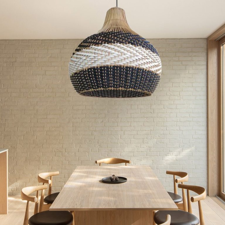 White and Black Rattan Light Pendant Light Rustic Style