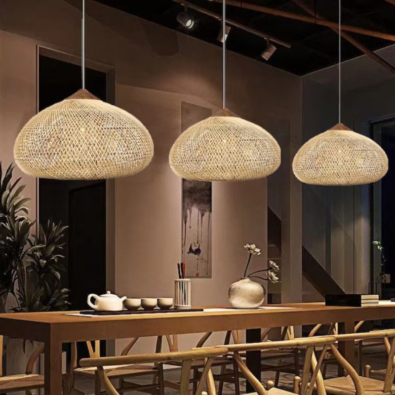 High Quality Rattan Pendant Light Fixture Vintage Wood Lampshade