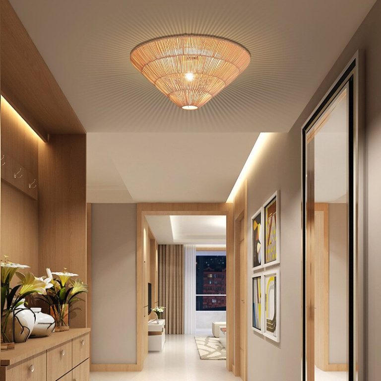 Pyramid Rattan Ceiling Light Woven Light Fixture Flush Mount