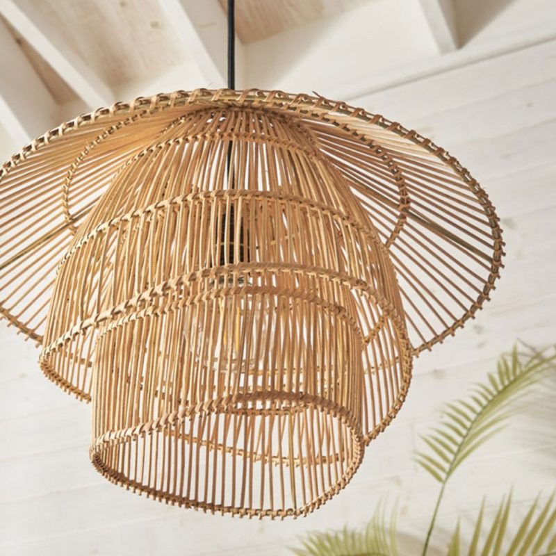 Boho Bamboo Pagoda Pendant Light, 3 Layered Chandelier
