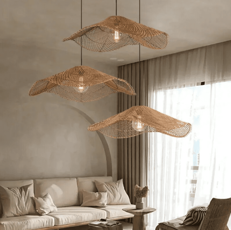 Lotus Leaf Pendant Light Rattan Lampshade Kitchen Dining Room