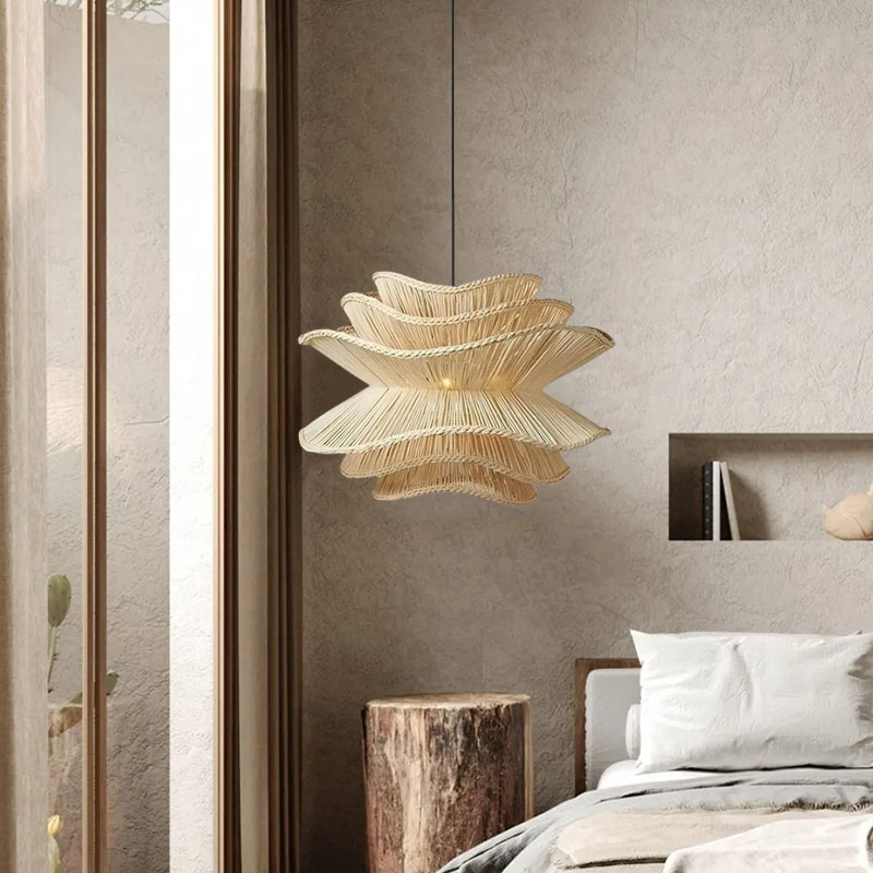 Vietnamese Flower Rattan Chandelier - Artistic Boho Ceiling Light