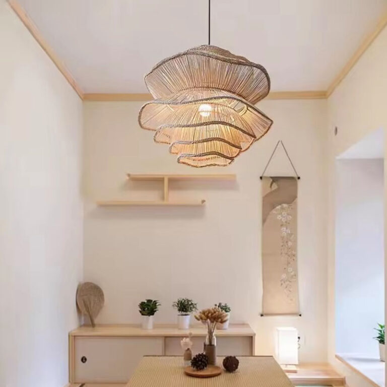 Vietnamese Flower Rattan Chandelier - Artistic Boho Ceiling Light