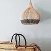 Woven Bottom Black Rattan Lamp, Wicker Pendant Light Hanging