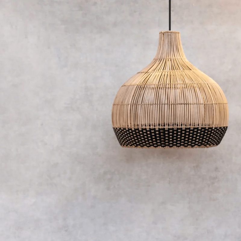 Woven Bottom Black Rattan Lamp, Wicker Pendant Light Hanging