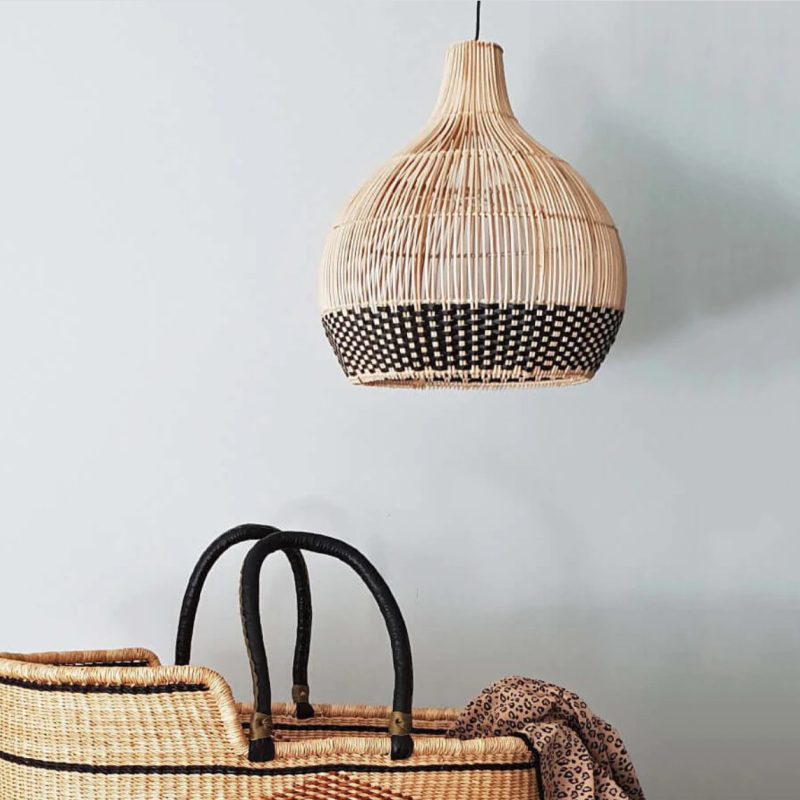 Woven Bottom Black Rattan Lamp, Wicker Pendant Light Hanging