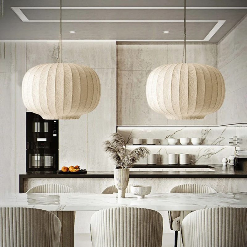 Silk Pendant Light with Wabi Sabi Touch for Cozy Dining