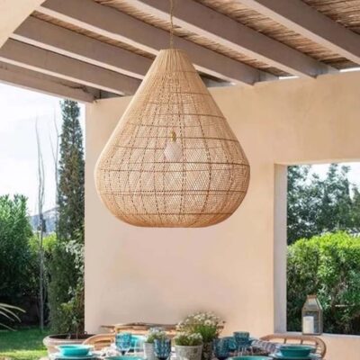 Teardrop Wicker Rattan Light, Handcrafted Pendant for Rustic Decor