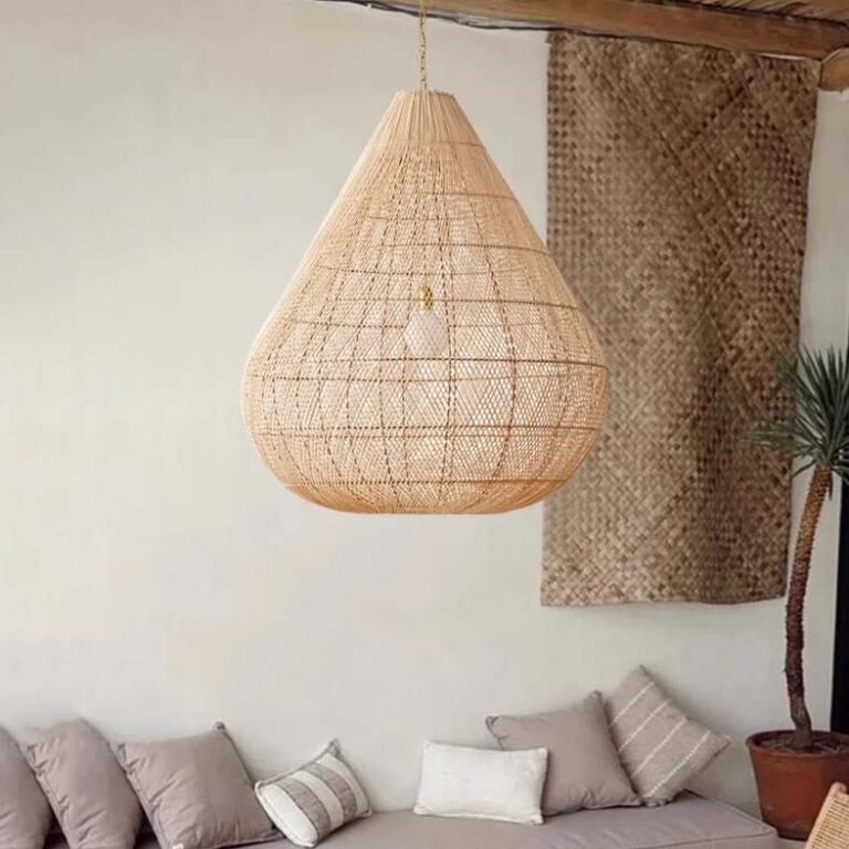 Teardrop Wicker Rattan Light, Handcrafted Pendant for Rustic Decor