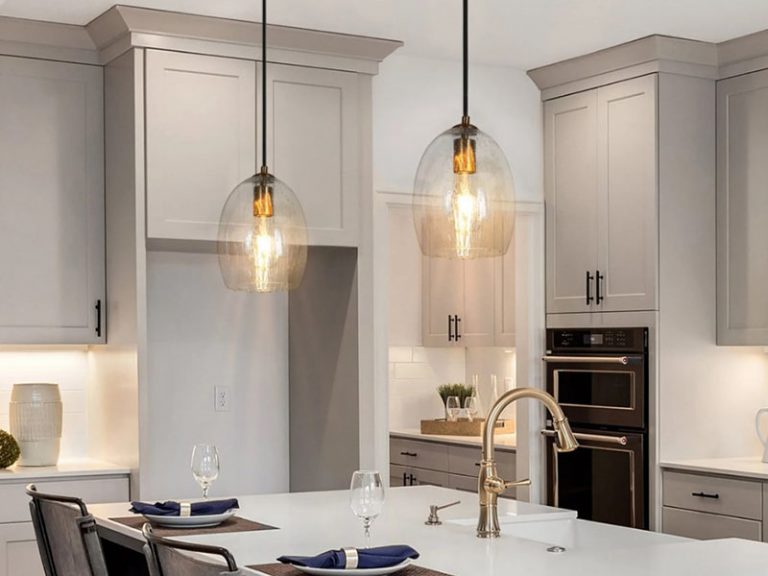 Two Pendant Lights Over Island: Elegance & Functionality