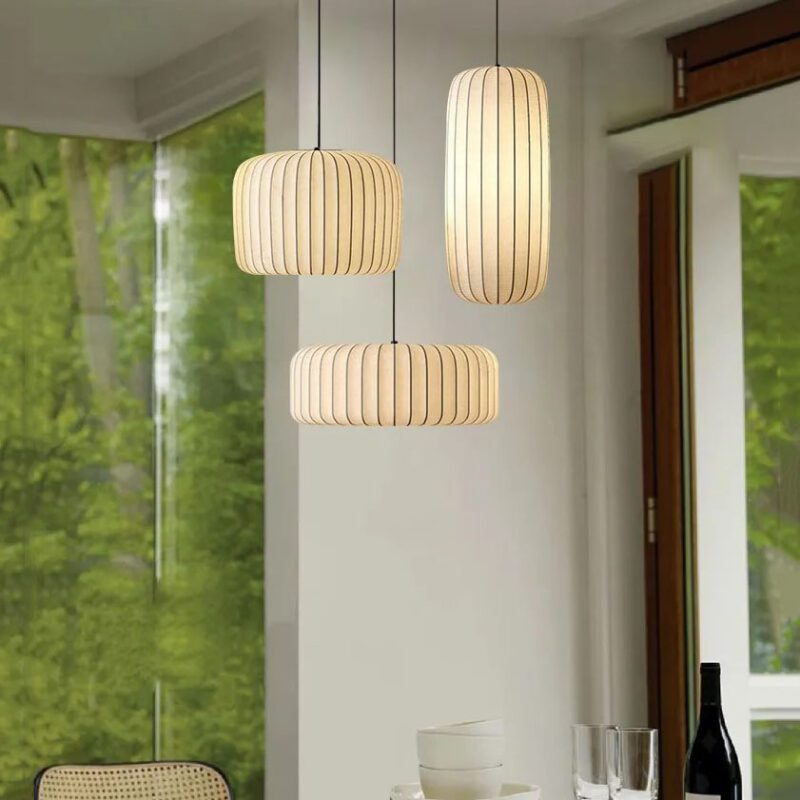 White Fabric Ribbed Pendant Light for Nordic Interiors
