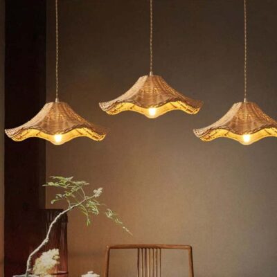 Scalloped Rattan Pendant Light Botanical Ceiling Lamp