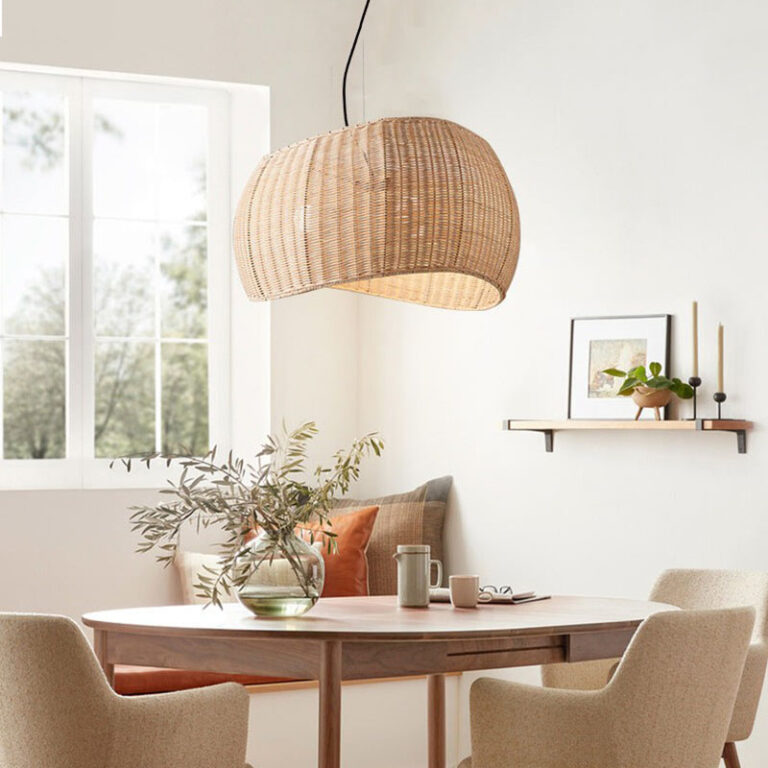 Asymmetric Rattan Ribbon Pendant Light Fixture