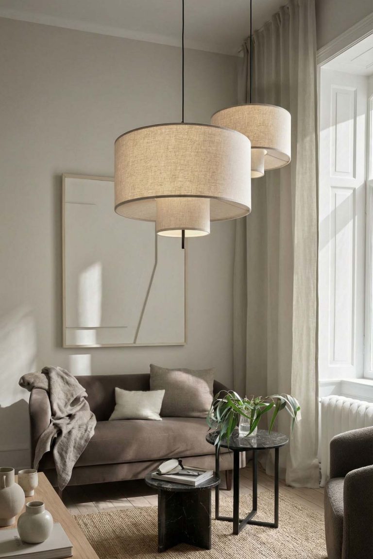 Contemporary Living Room Ideas with Woven Rattan Pendant Lights